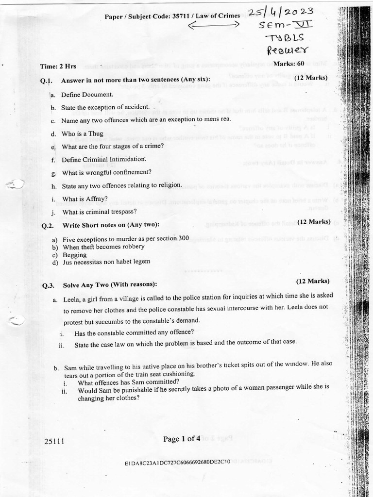 Law of Crimes Paper | Download Free PDF | Common Law | Public Law