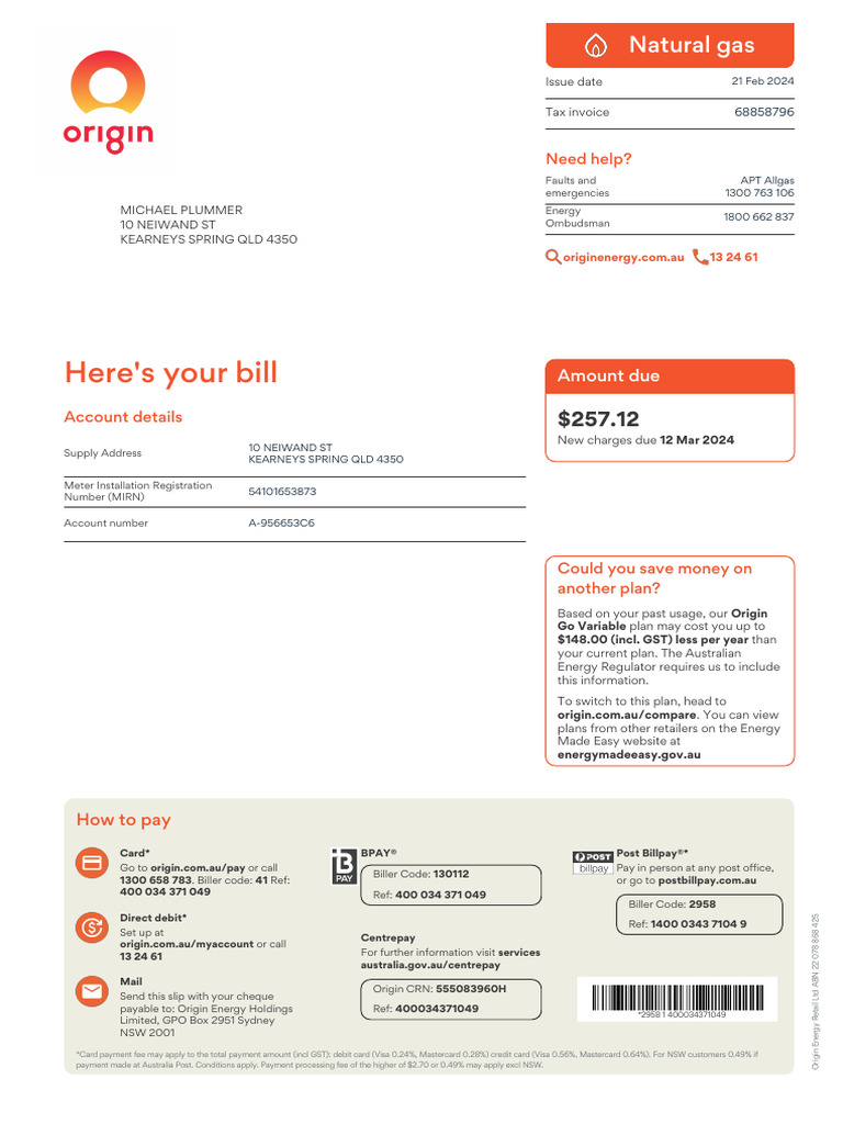 Origin Statement 2024 02 20 | PDF | Payments