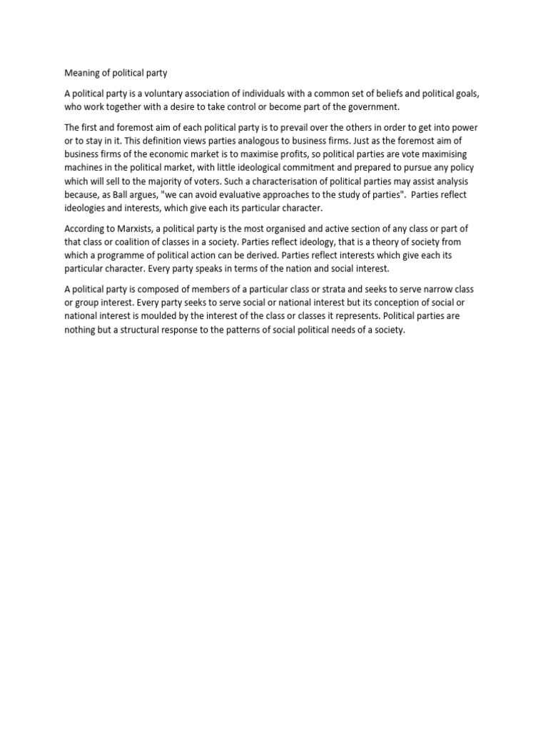 Definition and Role of Political Parties | PDF
