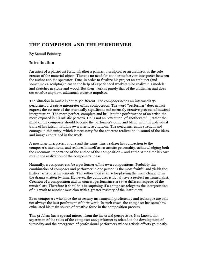 Feinberg-The Composer and The Performer | PDF | Musical Compositions ...