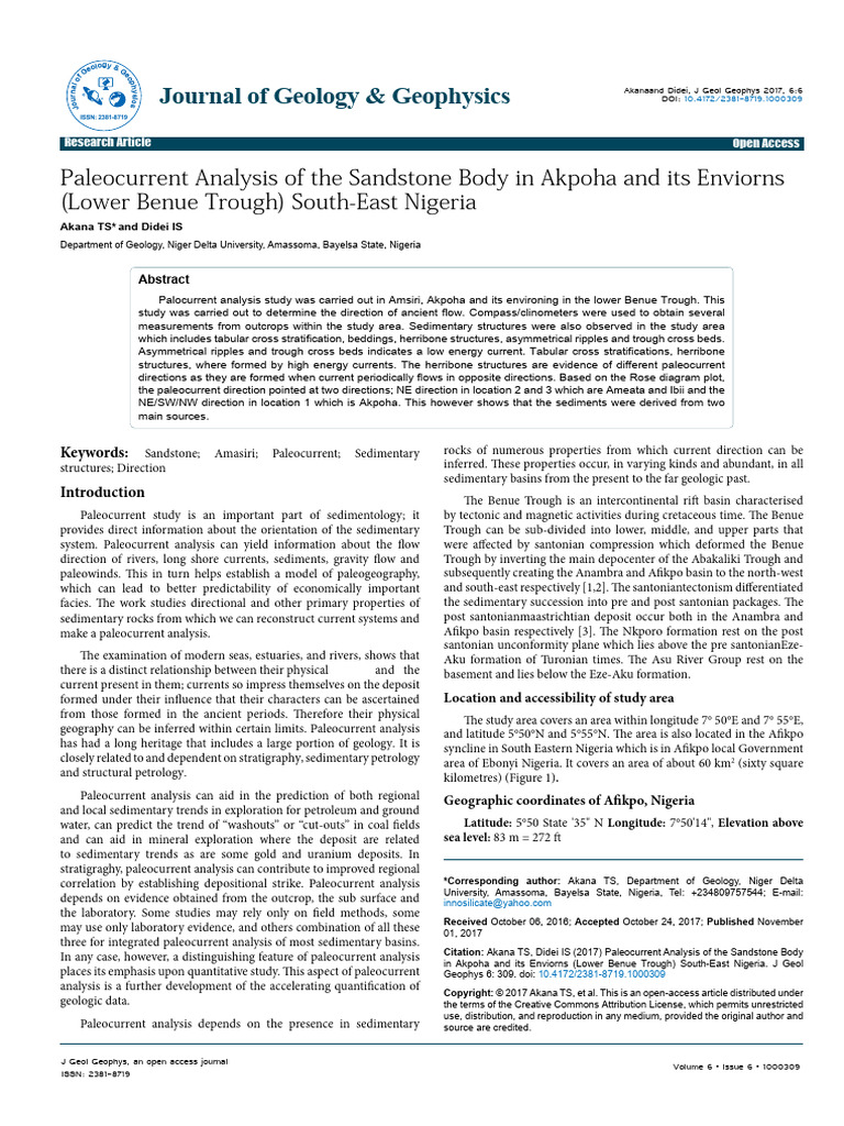 Paleocurrent Analysis of The Sandstone Body in Akpoha and Its Enviorns ...