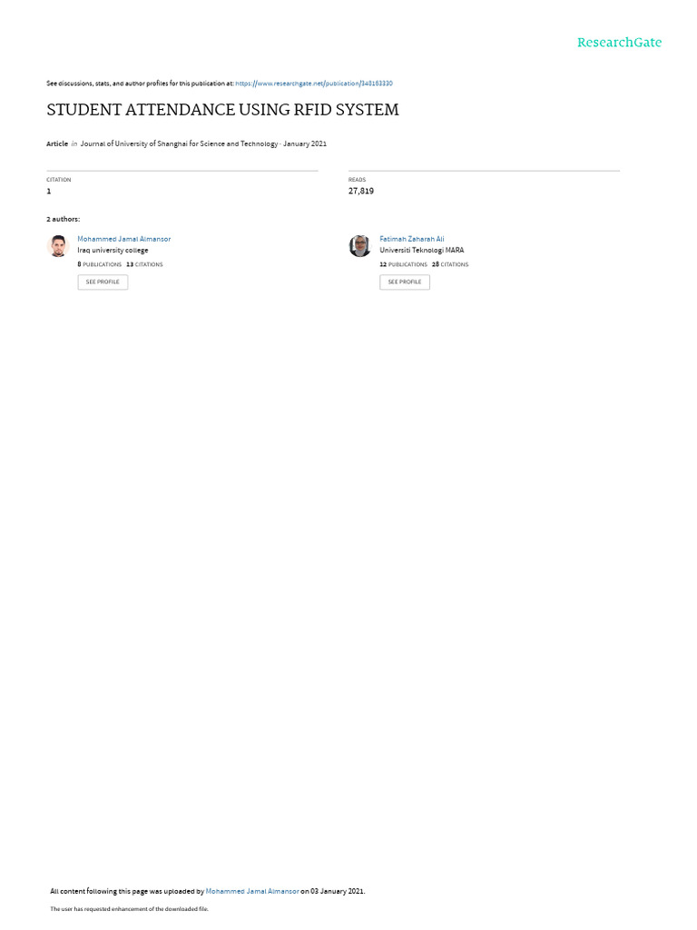 Student Attendance Using Rfid System | PDF | Radio Frequency ...