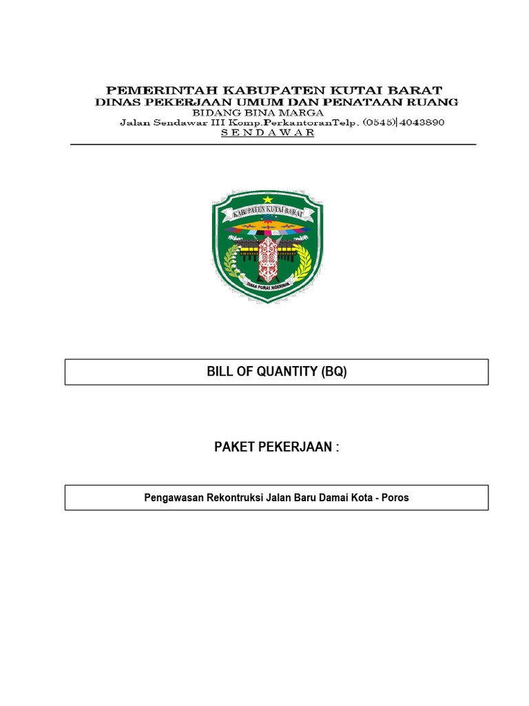 BQ Pengawasan Rekonstruksi Jalan Baru Damai Kota Poros | PDF