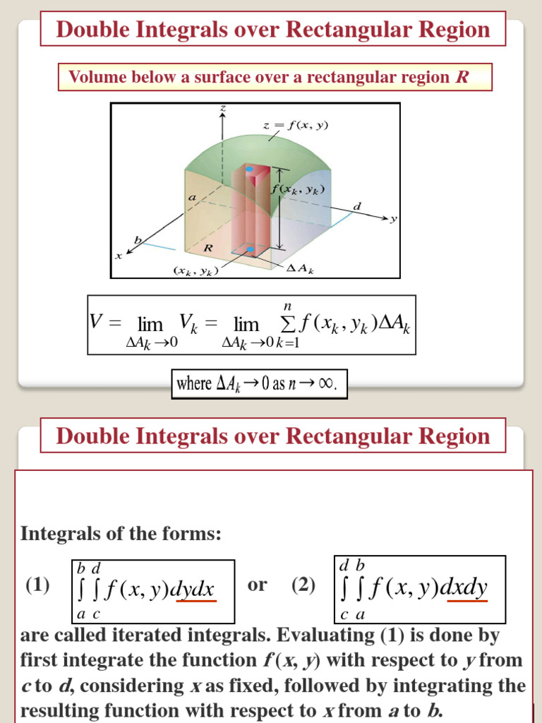 Double Integrals for Volume Calculation | PDF | Integral | Area