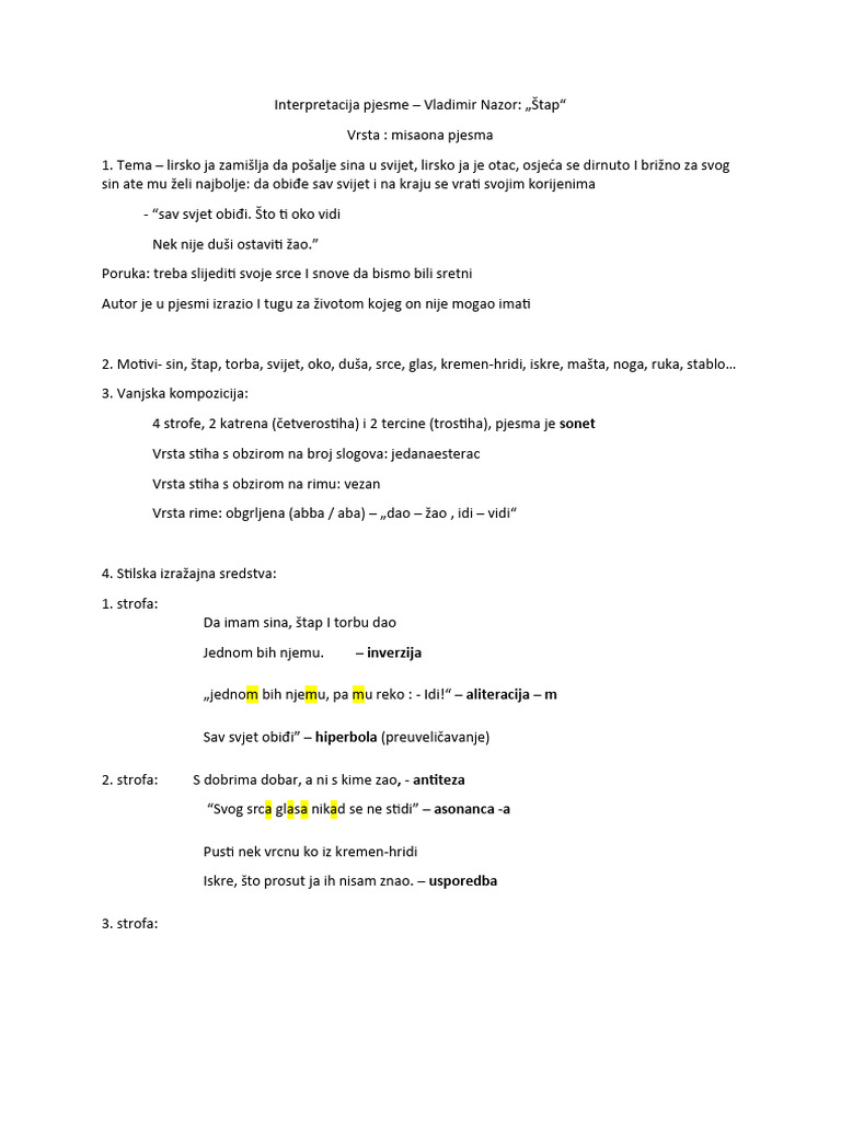 Interpretacija Pjesme | PDF