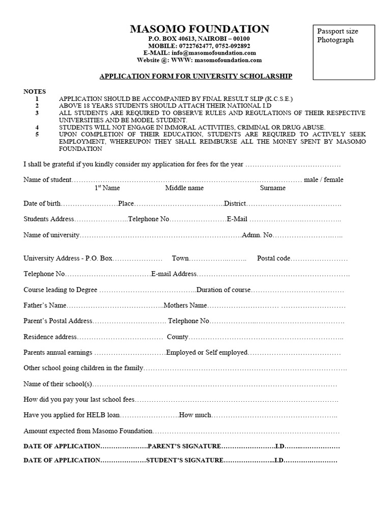 Application Form For University Scholarship | PDF