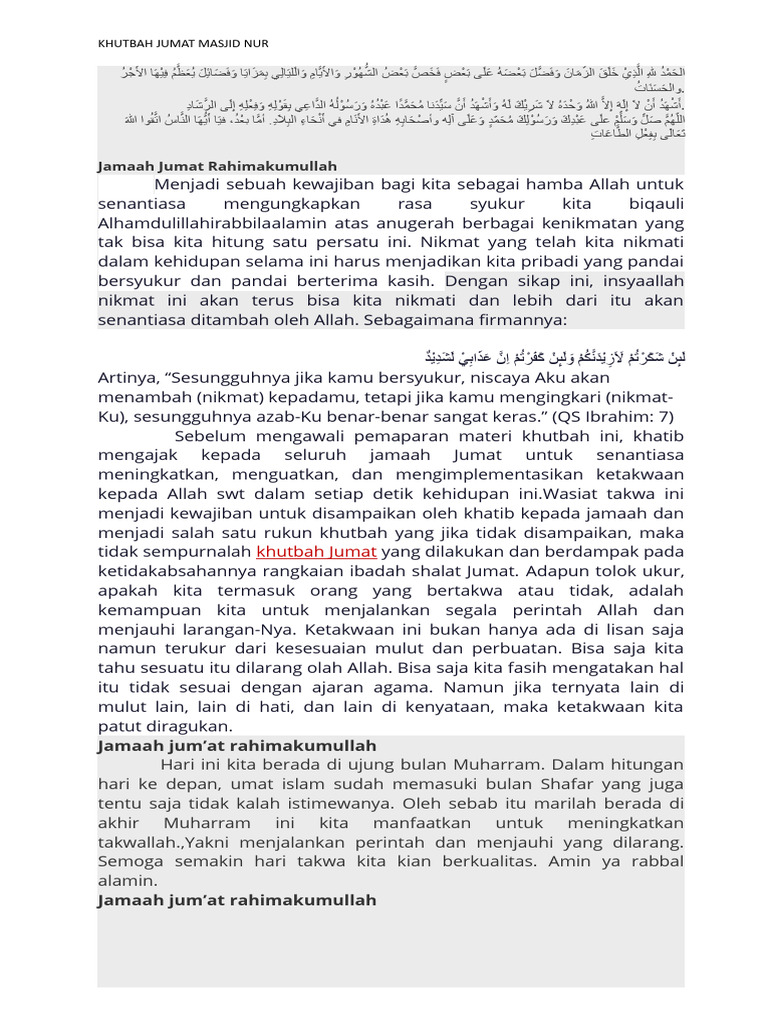 Khutbah Jumat Bulan Muharram | PDF
