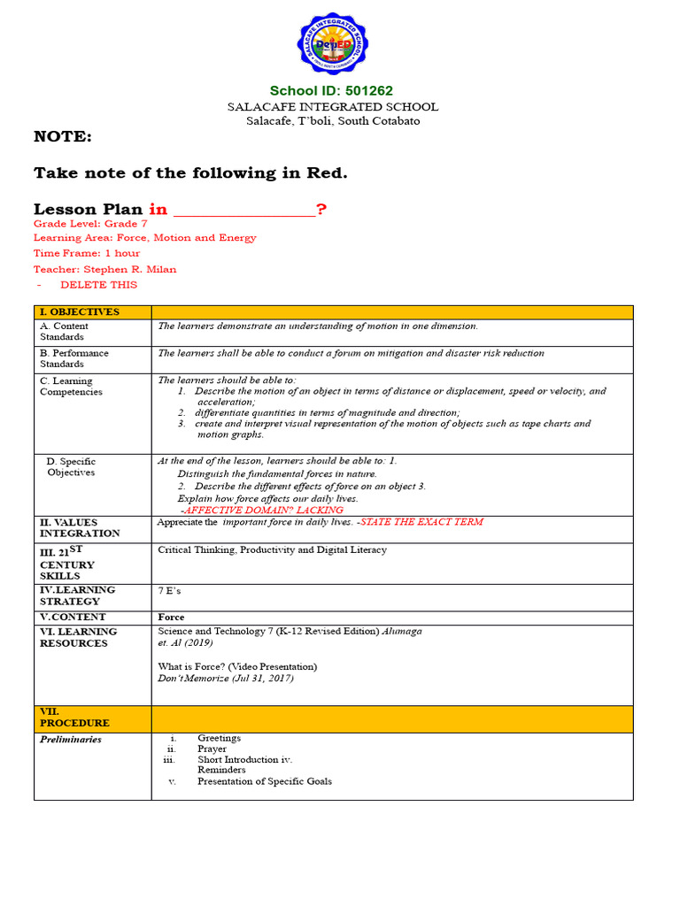 Force Lesson Plan 7 | PDF | Force | Nuclear Physics