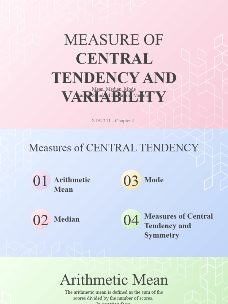 Chapter 4 Measures of Central Tendency and Variability | PDF | Mean | Mode (Statistics)