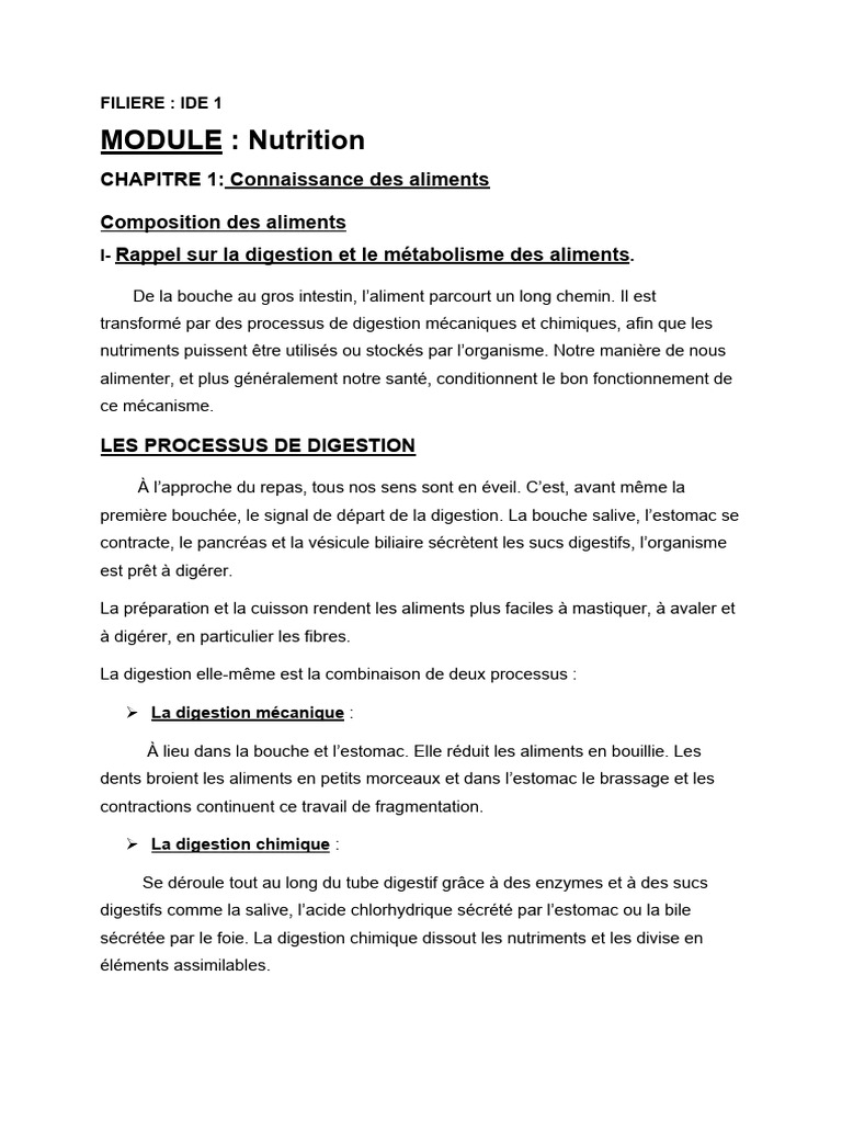 Introduction à la Nutrition Humaine | PDF | Nutriments | Manger