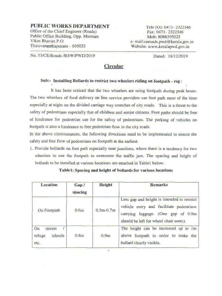 Guidelines For Installing Bollards To Restrict 2 Wheelrs On Footpath ...