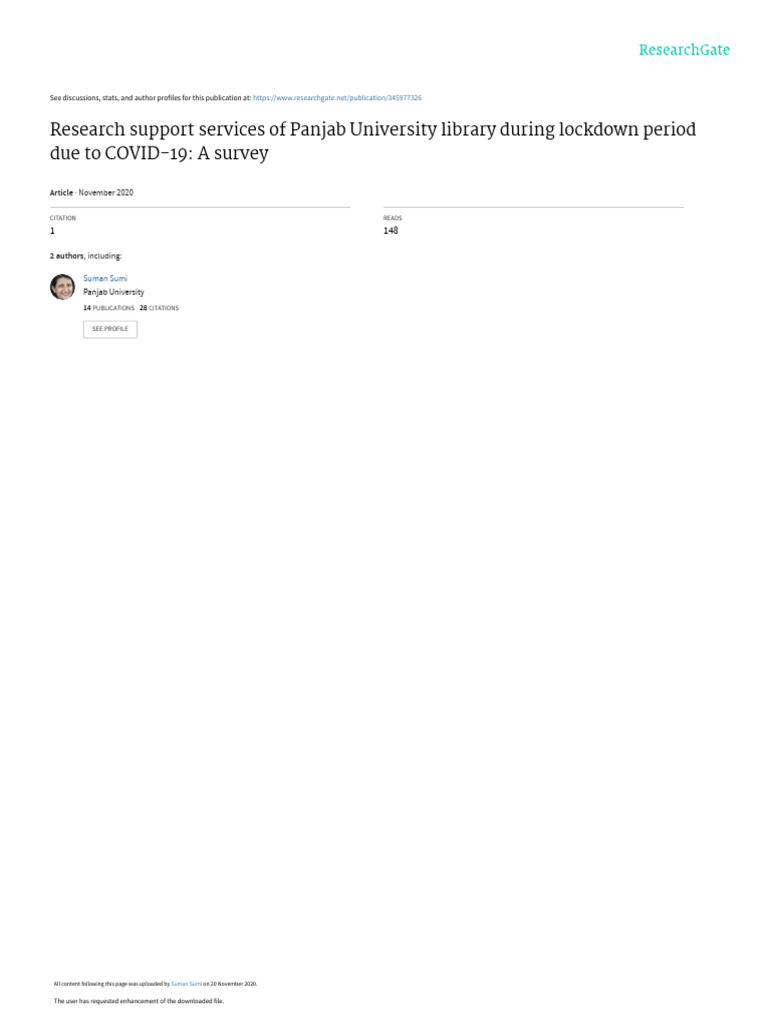 Panjab University Library's COVID-19 Remote Access Survey | PDF ...