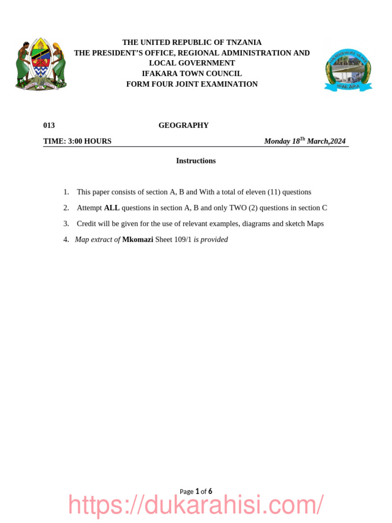 Geography Form Four - 094153 | PDF | Soil | Volcano