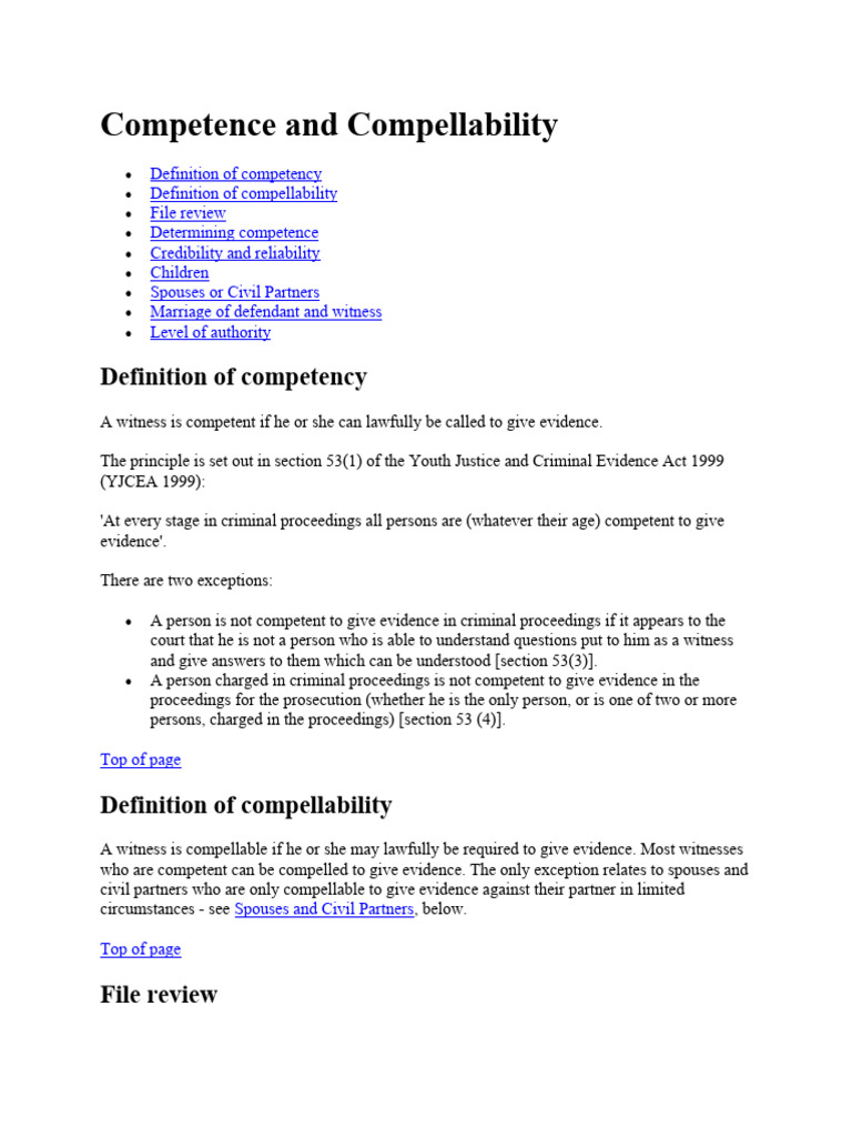 Competence and Compellability | PDF | Competence (Law) | Witness