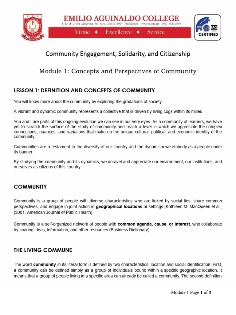 Module 1. Concepts and Perspectives of Community | PDF | Community ...