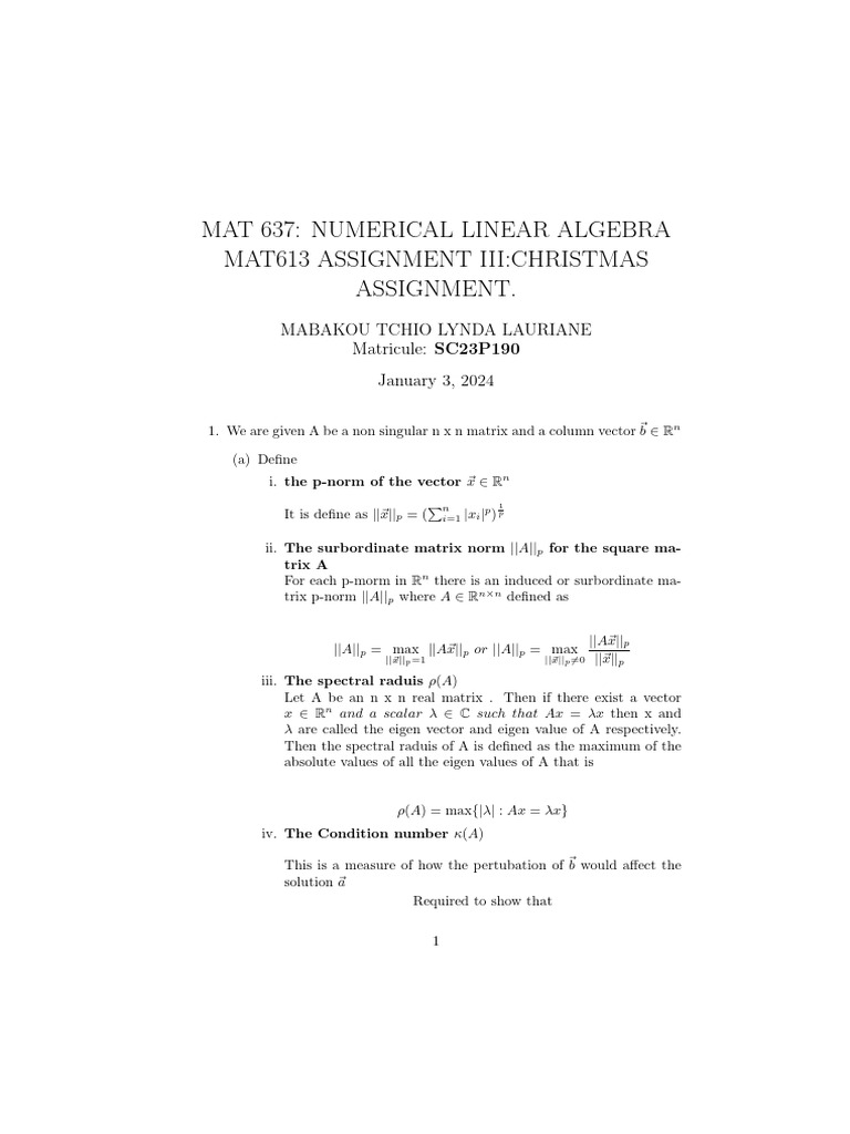 Mat 637 2023 Assignment 3. Tex | PDF | Matrix (Mathematics) | Eigenvalues And Eigenvectors