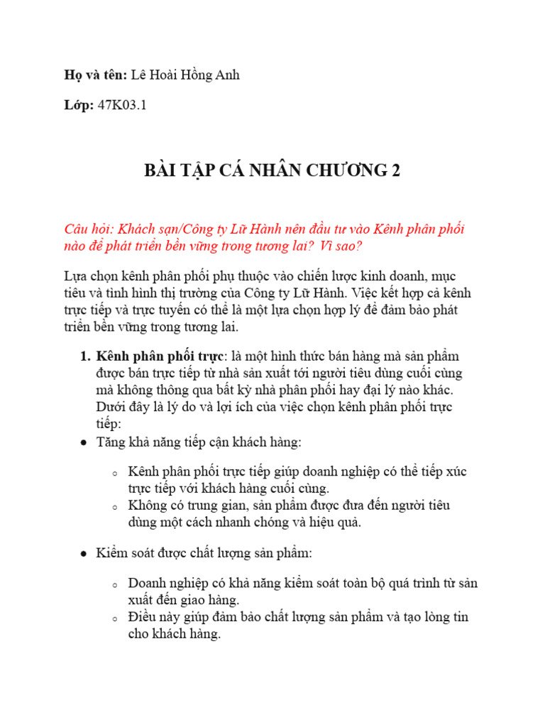 BTCN Chương 2-Lê Hoài H NG Anh - 47k03.1 | PDF