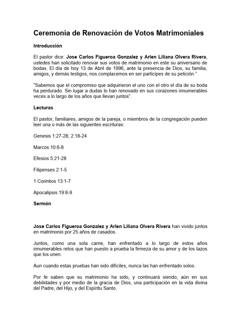 Ceremonia de Renovacion de Votos Matrimoniales | PDF | Amor | Dios el padre Ceremonia de Renovacion de Votos Matrimoniales | PDF | Amor | Dios el padre