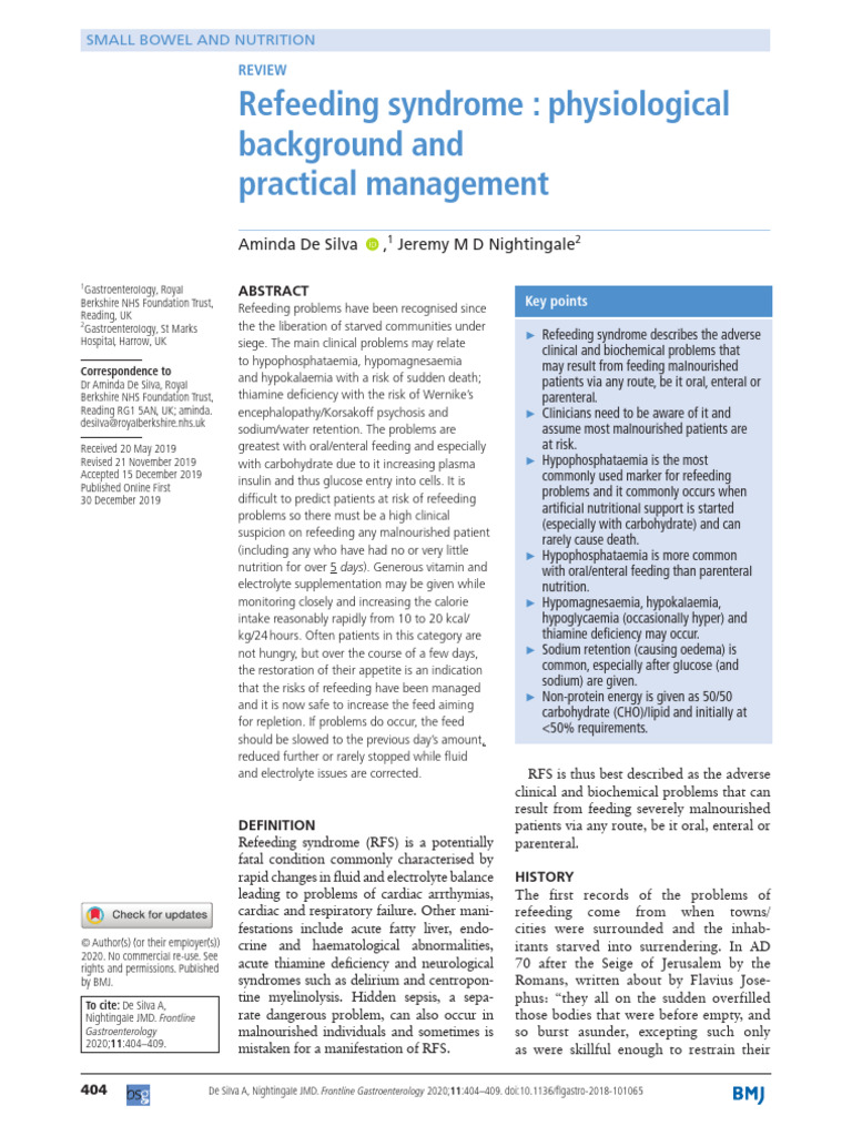 Refeeding syndrome | PDF | Hyperglycemia | Hypoglycemia
