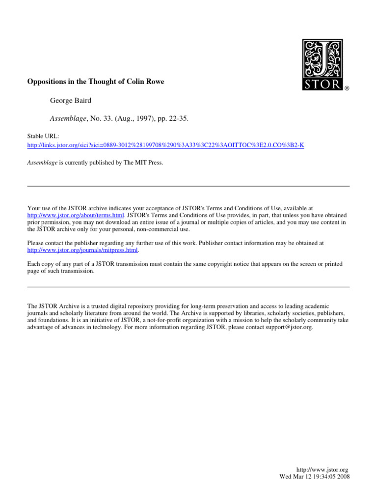 Baird - Oppositions in The Thought of Colin Rowe | PDF | Archive