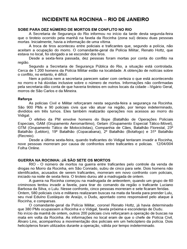 Tiroteio Rocinha Rio Bope | PDF | Polícia