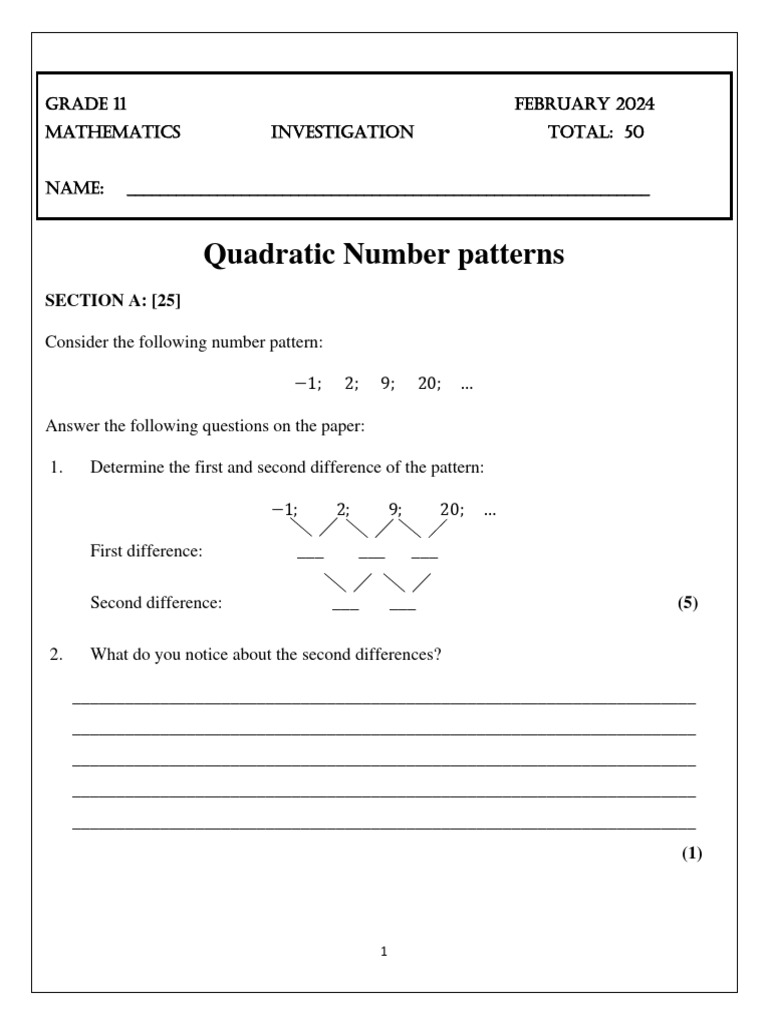 Grade 11 Investigation Number Patterns | PDF | Mathematics | Algebra Grade 11 Investigation Number Patterns | PDF | Mathematics | Algebra