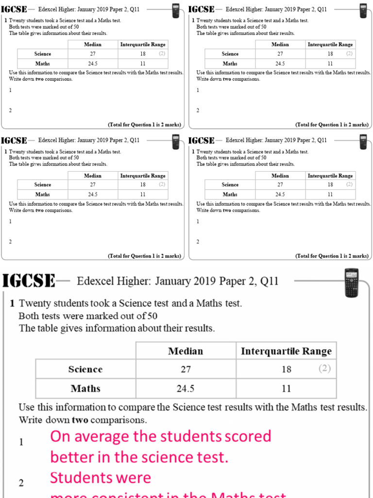 Comparing Data Higher IGCSE Questions 9 1 Standard | PDF | Educational ...