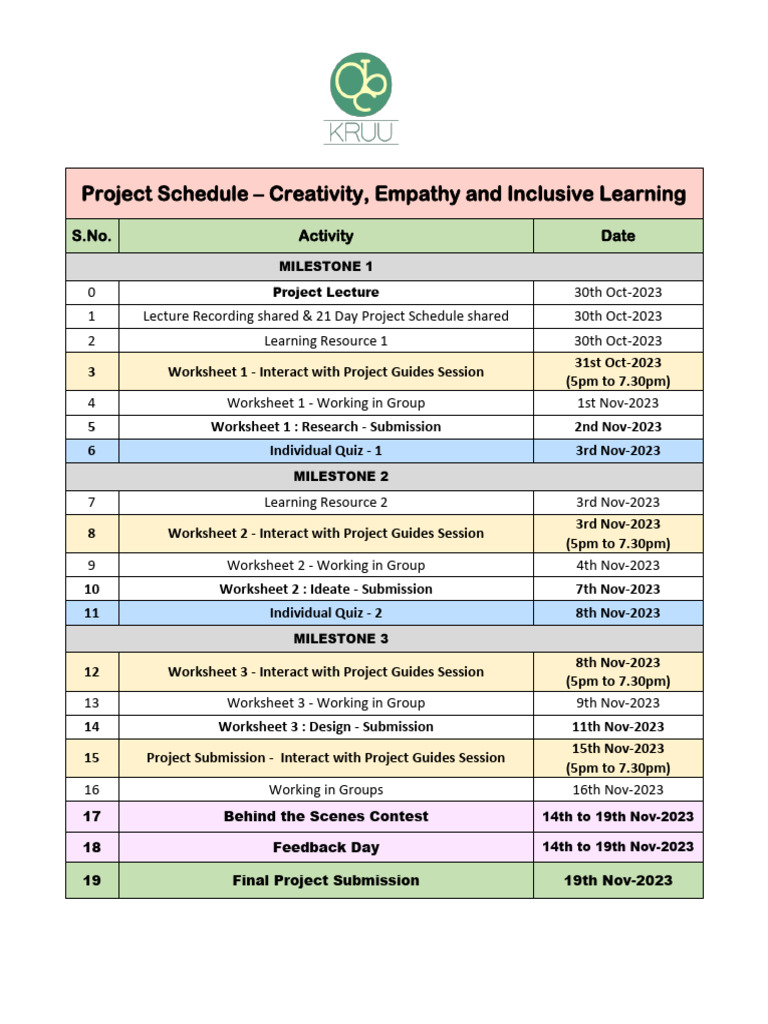 21 Projects in 21 Days Schedule | PDF
