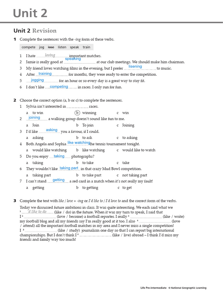 Pre Unit2 Revision-Duong | PDF
