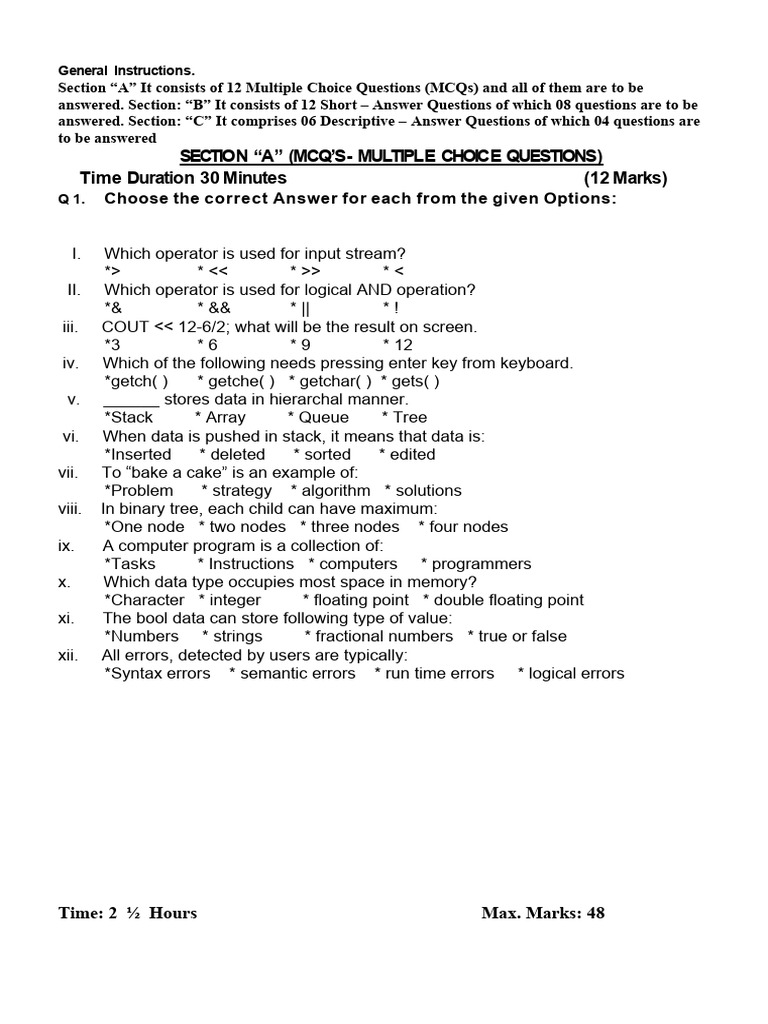 MCQs and Short Answer Questions | PDF | Multiple Choice | Tests
