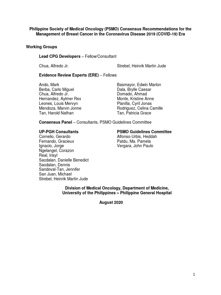 Philippine Society of Medical Oncology (PSMO) Consensus Recommendations ...