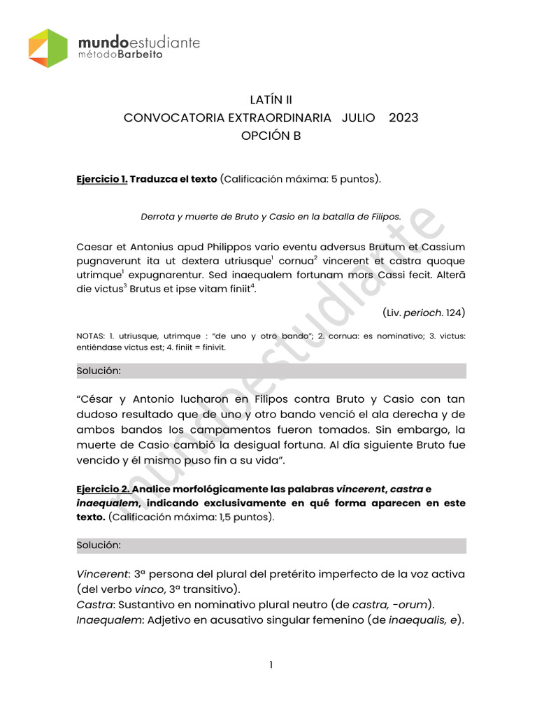 Análisis de Texto y Morfología en Latín II | PDF | latín | Palabra