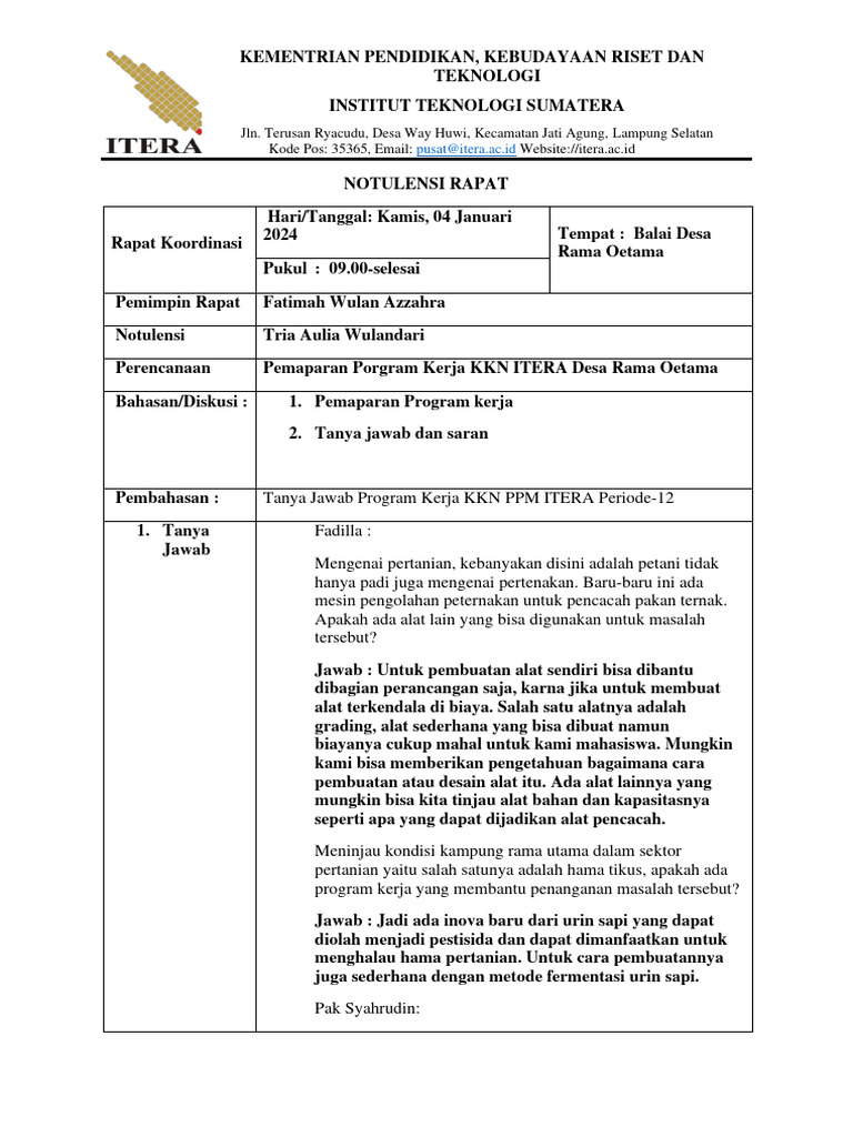NOTULENSI PEMAPARAN PROGRAM KERJA | PDF