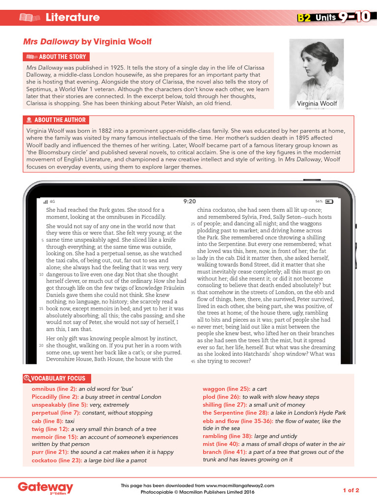 B2 UNITS 9 and 10 Literature | PDF | Mrs Dalloway | Virginia Woolf