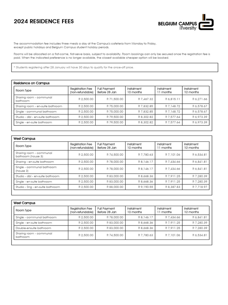 2024 Residence Fees | PDF | Fee | Meal