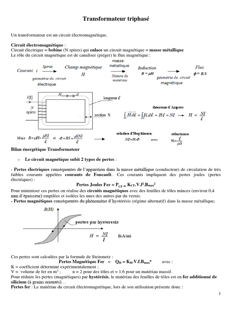 Transformateur Triphasé : Principes et Formules | PDF | Transformateur ...