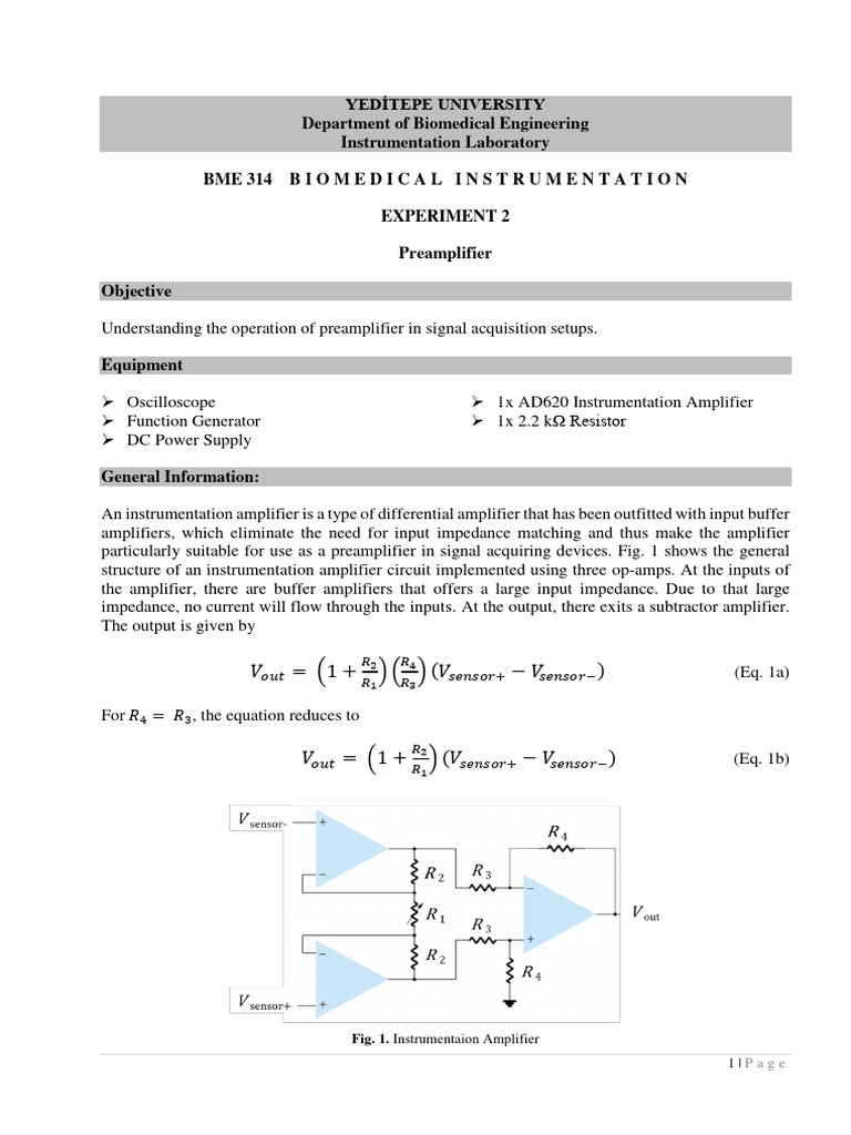 BME302 Experiment 4_bf340fae33ca7f612c9789febc3777b4 | PDF | Amplifier | Electrical Engineering