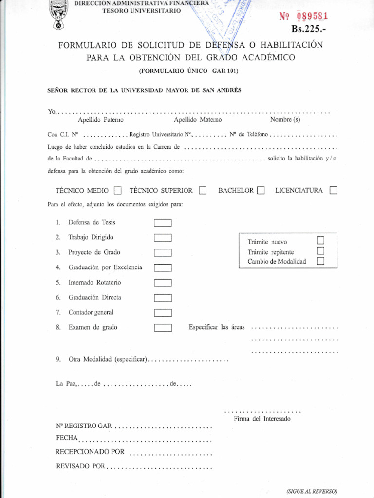 Formulario Gar 101 Umsa | PDF