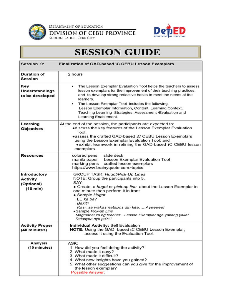 Session 9-Finalization of GAD-based IC CEBU Lesson Exemplars | Download ...