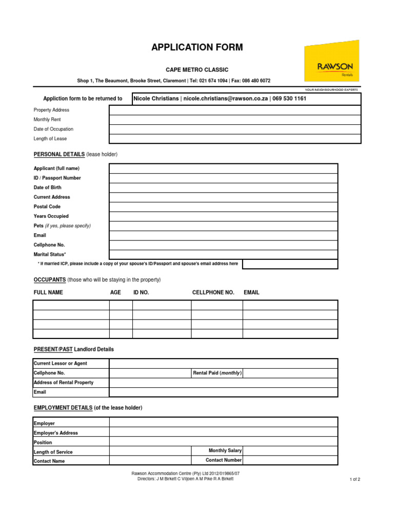 Rental Application Form Template | PDF | Lease | Landlord