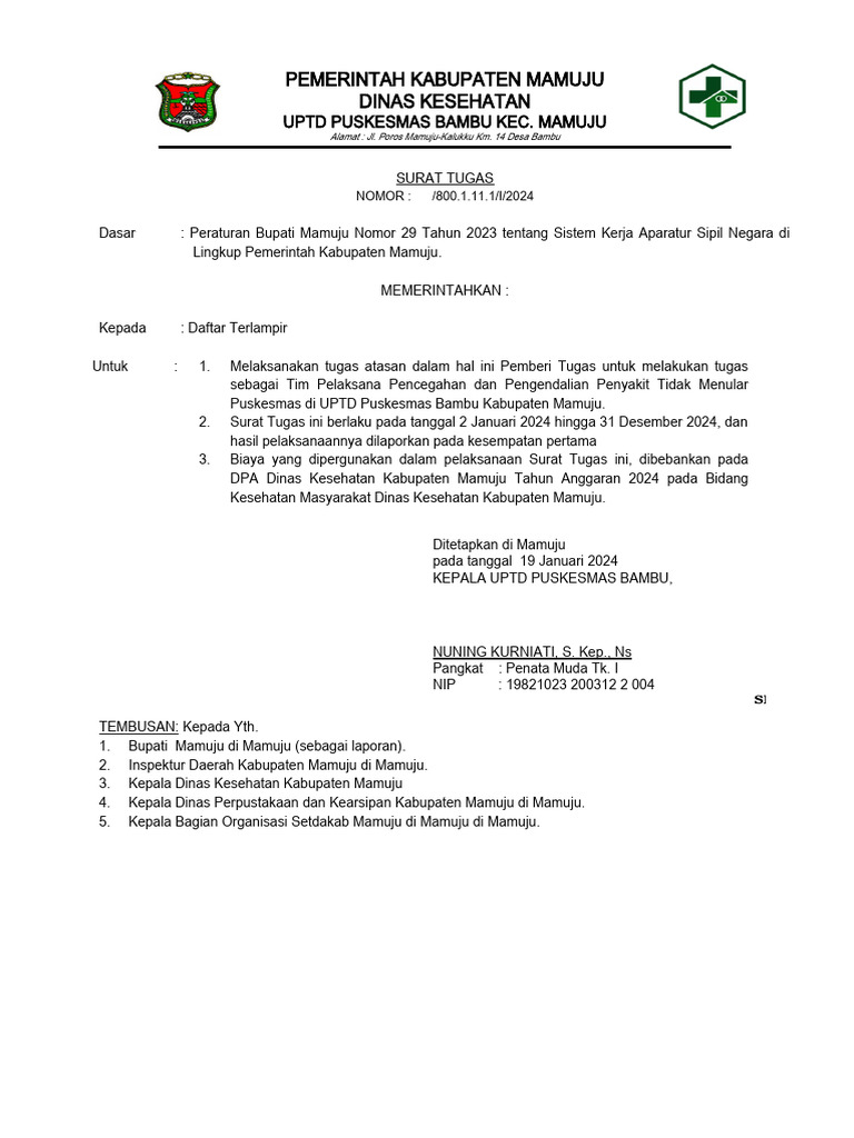 SRT Tugas Tim Pencegahan Dan Pengendalian PTM | PDF