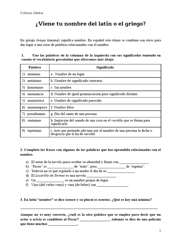 ¿Viene Tu Nombre Del Latín o El Griego | PDF | latín | Lingüística