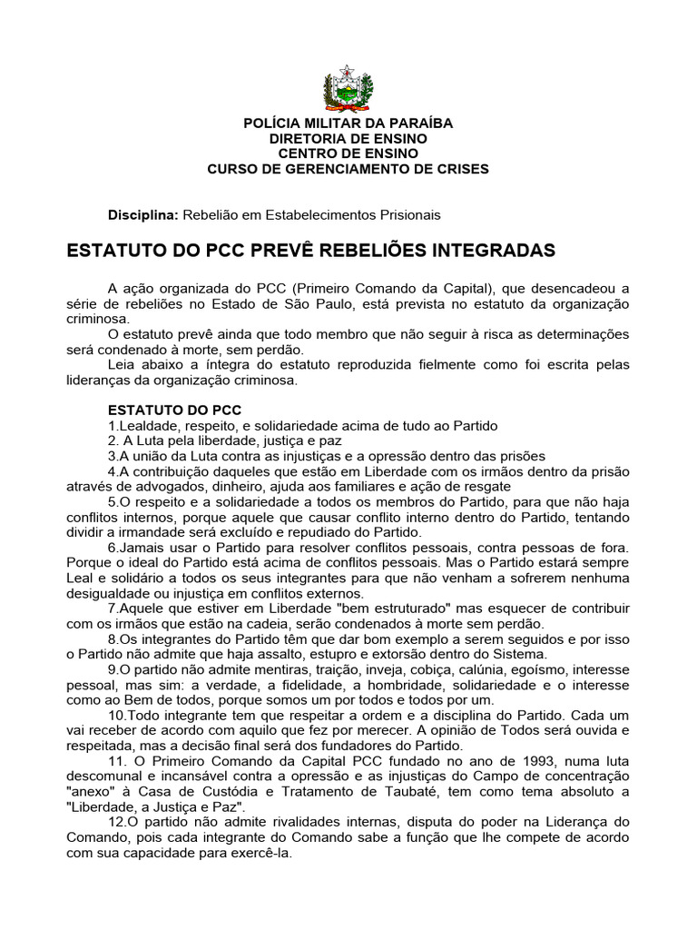 Estatuto Do PCC CV | PDF | Crime organizado