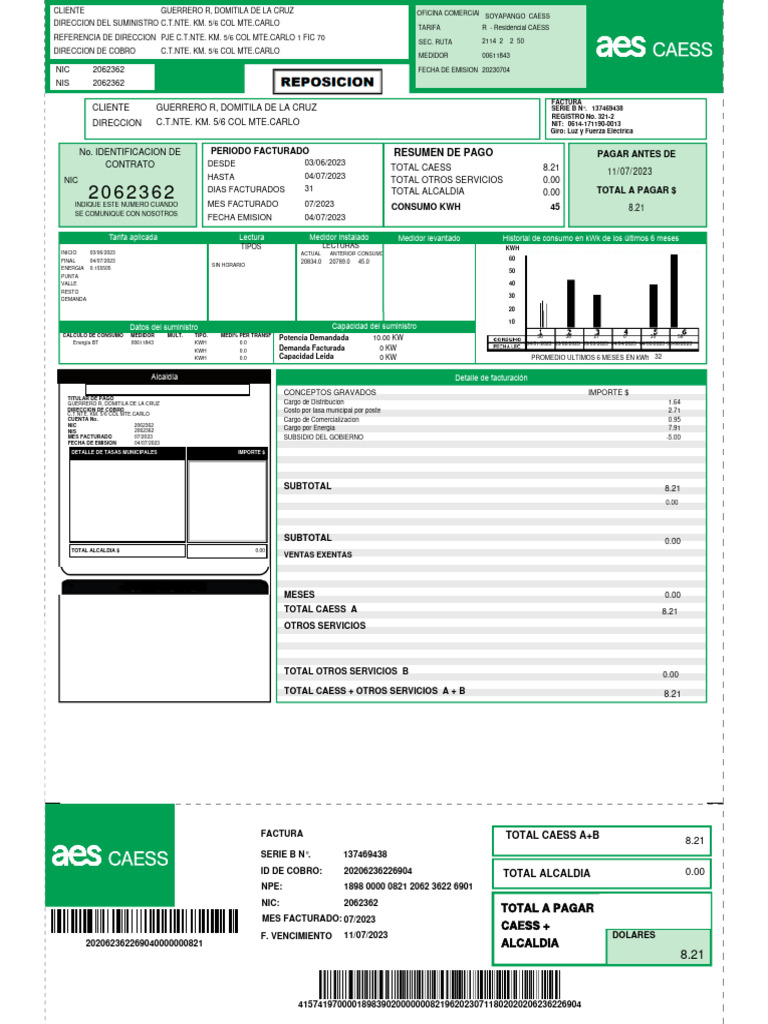 Factura de Electricidad Residencial | PDF | Energia electrica | Poder (Física)