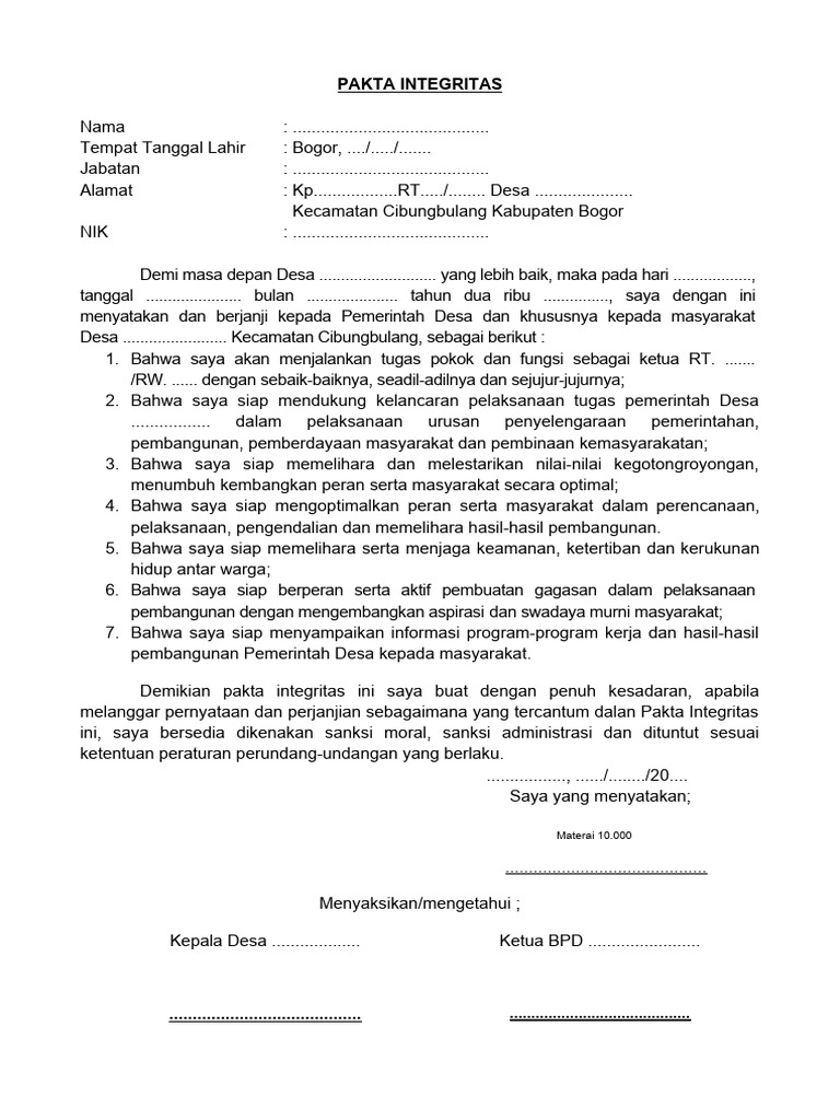 Pakta Integritas RT RW | PDF