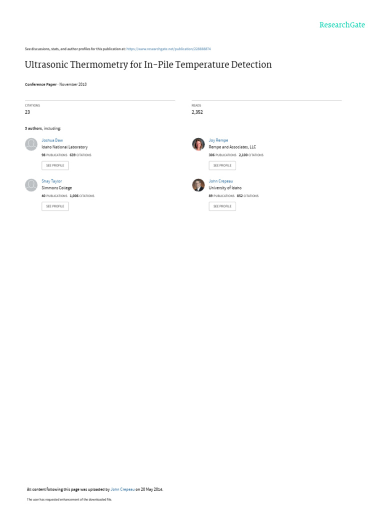 Ultrasonic Thermometry For In-Pile Temperature Det | PDF | Thermocouple ...
