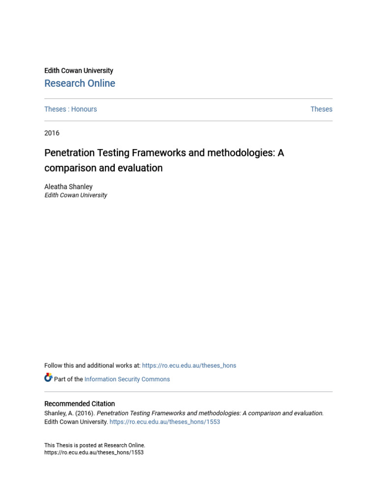 Penetration Testing Frameworks And Methodologies A Comparison An