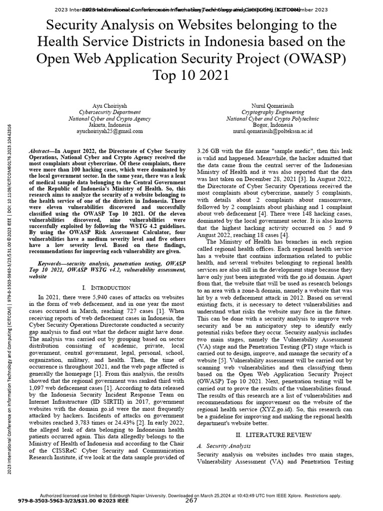 Security Analysis On Websites Belonging To The Health Service Districts