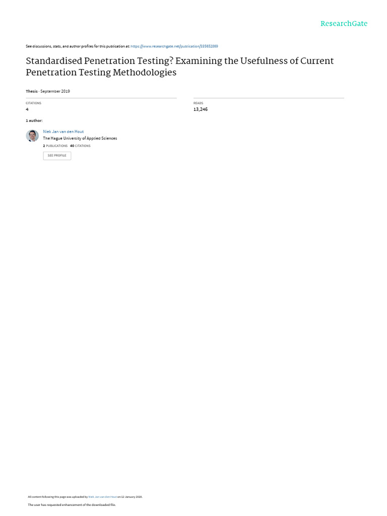 Thesis Pentest-Methods Public | PDF | Software Testing | Penetration Test Thesis Pentest-Methods Public | PDF | Software Testing | Penetration Test