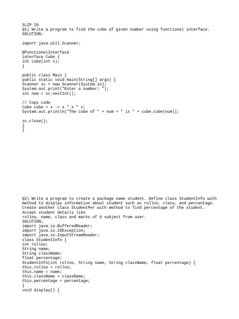 Java Programs for Cube and Student Info | PDF